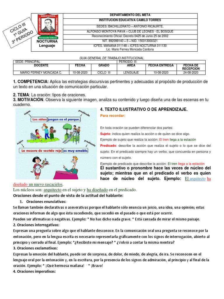 1 Guia Ciclo Iii 3 Periodo PDF | PDF | Asunto (gramática) | Predicado ...