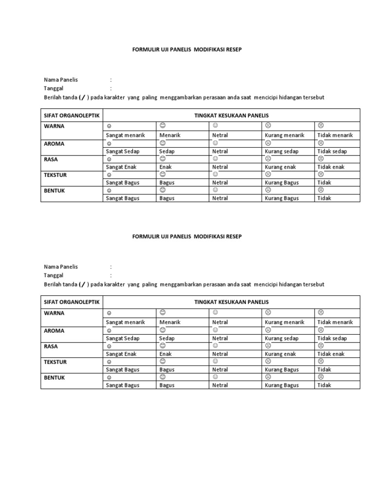 Formulir Uji Panelis Modifikasi Rese1 | PDF