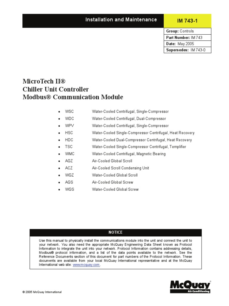Microtech Ii® Chiller Unit Controller Modbus® Communication Module ...