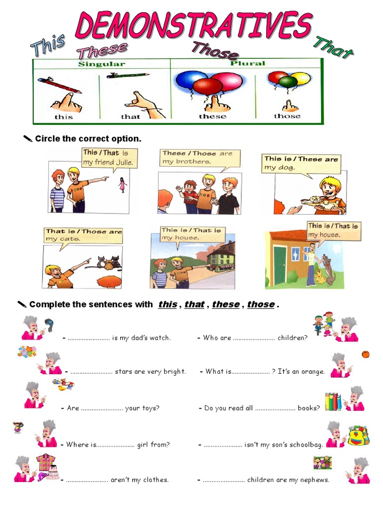 Demonstrative Adjectives Worksheet