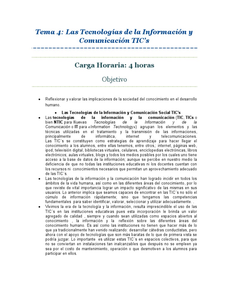 Las Tecnologías De La Información Y Comunicación Pdf Tecnología De