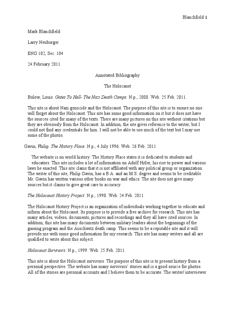 Annotated Bibliography on the Holocaust | PDF | Nazi War Crimes | The ...