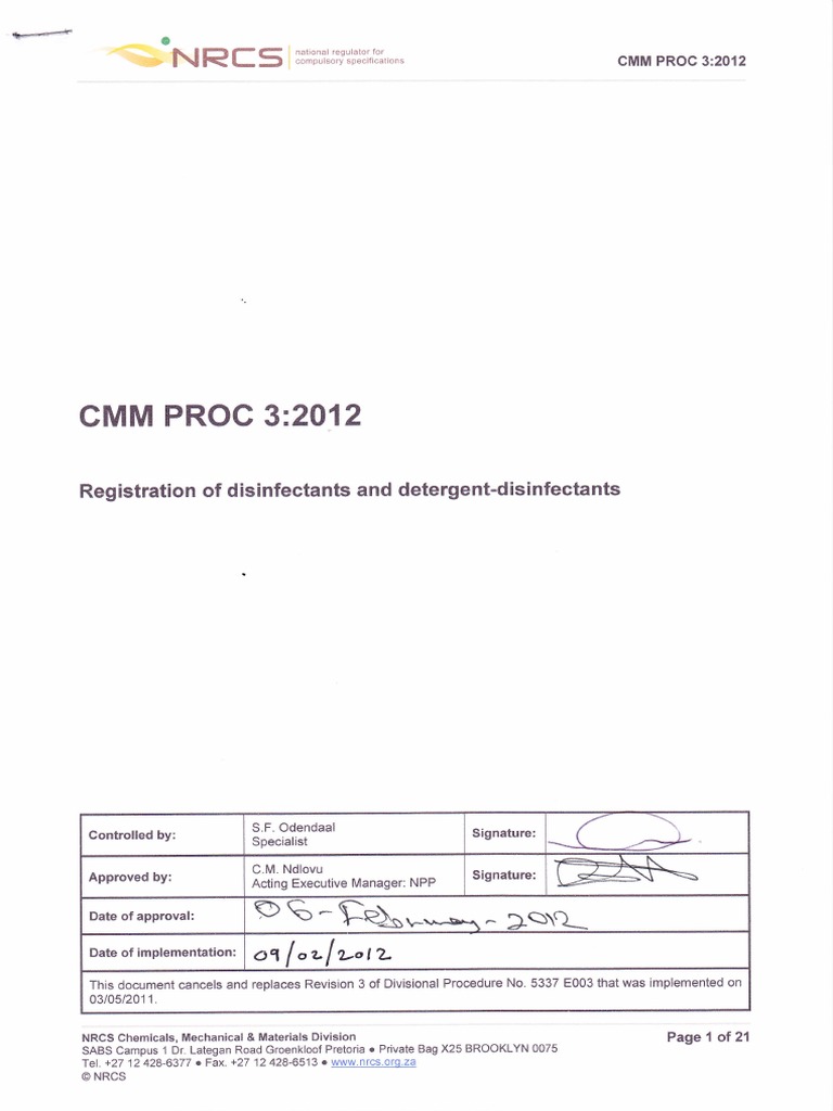 Registration of Disinfectants & Detergent-Disinfectants - CMM | PDF ...