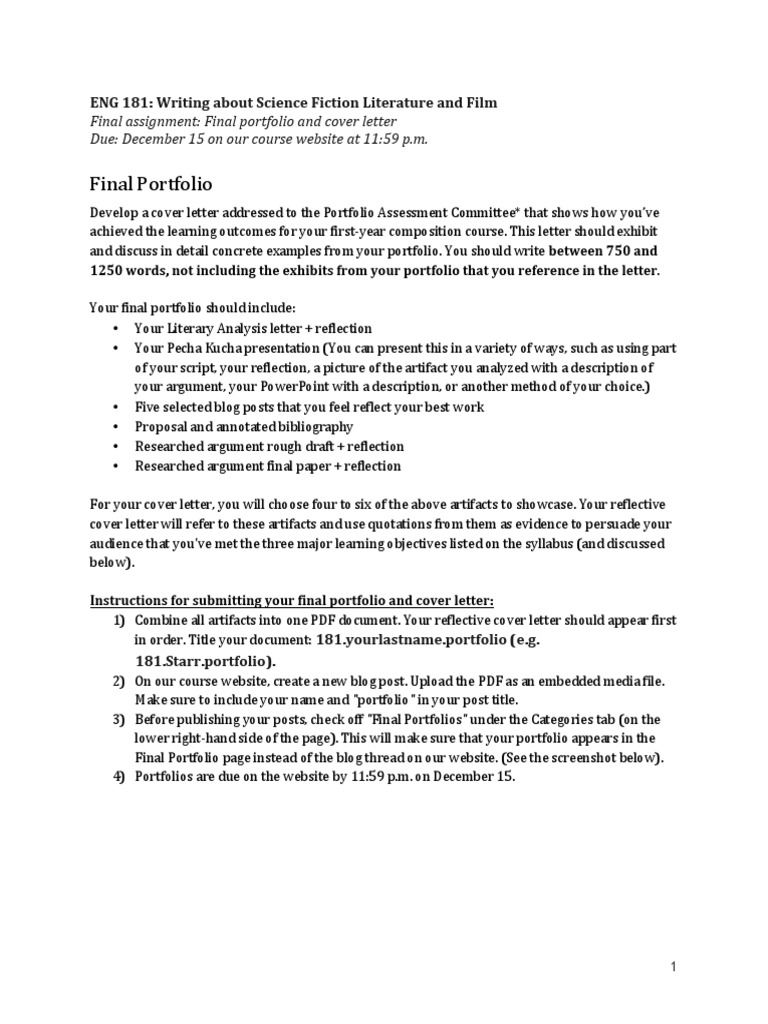 ENG 181 Final Portfolio Reflective Cover Letter | PDF | Genre | Rhetoric