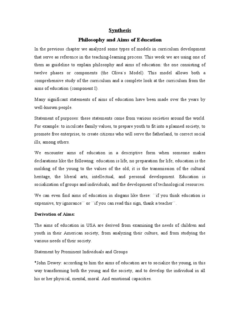 Aims and Philosophies of Education | PDF | Philosophy Of Education ...