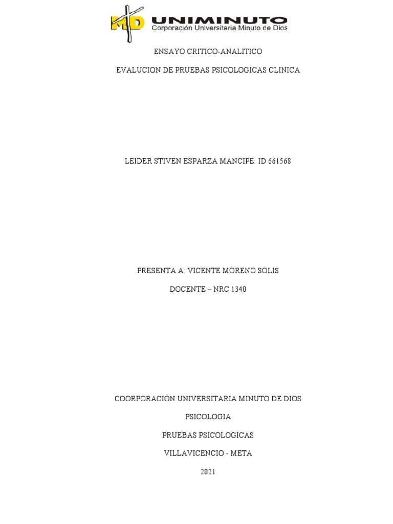 Ensayo de Pruebas Psicologicas | PDF | Sicología | Migraña Ensayo de Pruebas Psicologicas | PDF | Sicología | Migraña