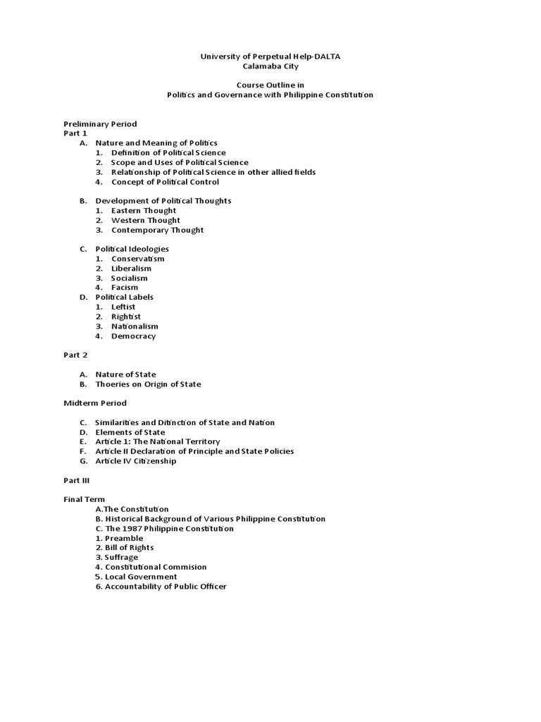 Course Outline in Politics and Governance | PDF
