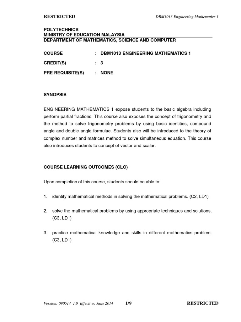 Dbm1013 Engineering Mathematics I - S | PDF
