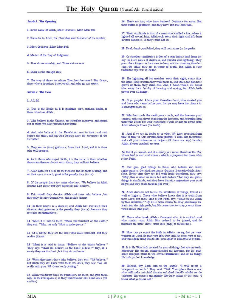 The Holy Quran | PDF | Religious Belief And Doctrine | Religious ...