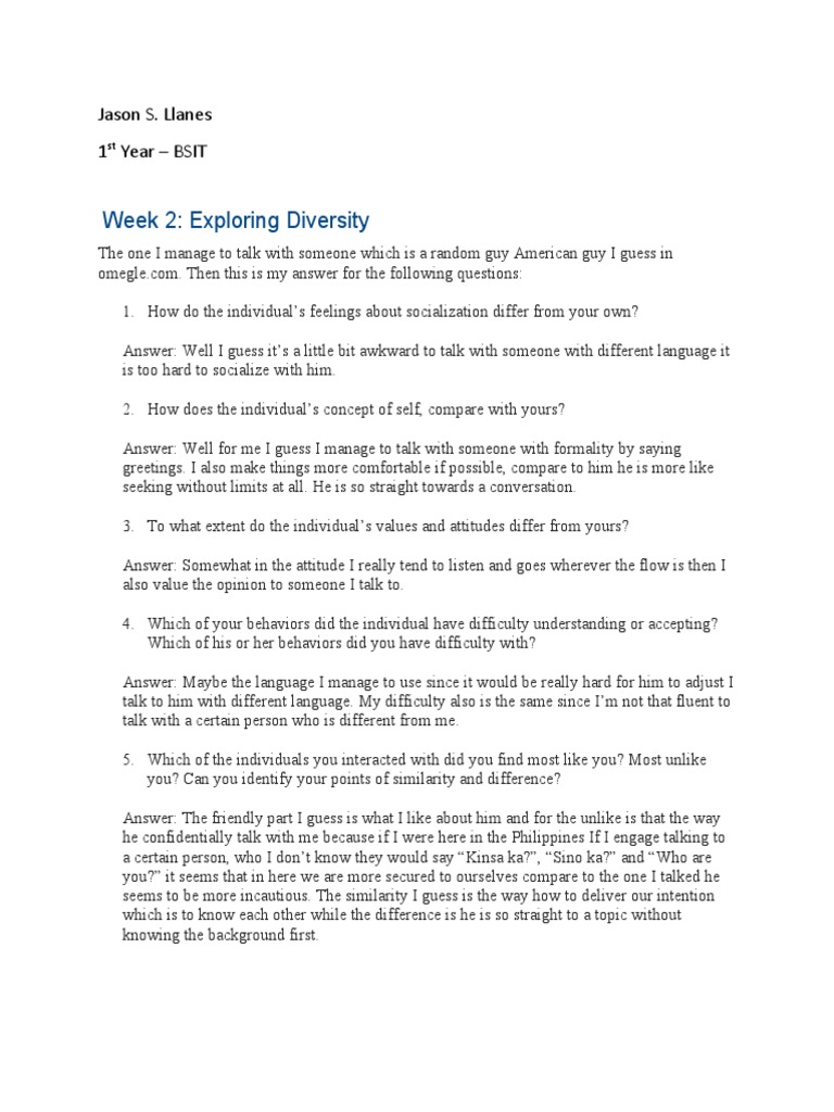 Week 2 Exploring Diversity | PDF | Nonverbal Communication | Attitude ...