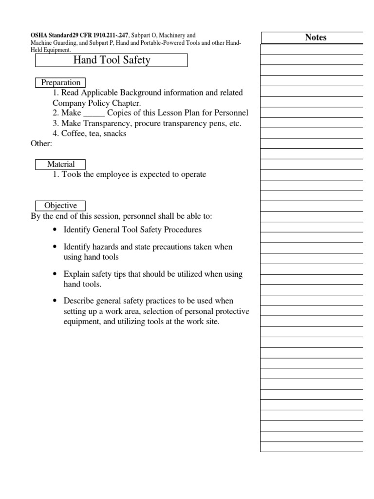 OSHA hand tool safety standards | PDF | Hammer | Personal Protective ...