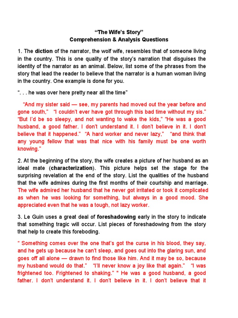 The Wife's Story Questions 1.1 | PDF | Irony | Narration