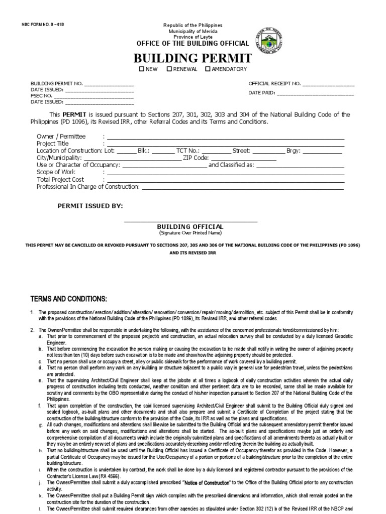 Building Permit: Office of The Building Official | PDF | Common Law ...