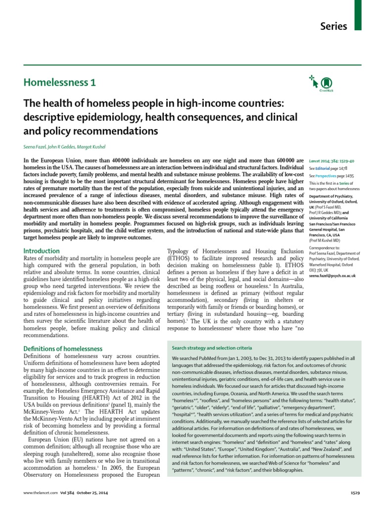 The Health of Homeless People in High-Income Countries - Descriptive ...