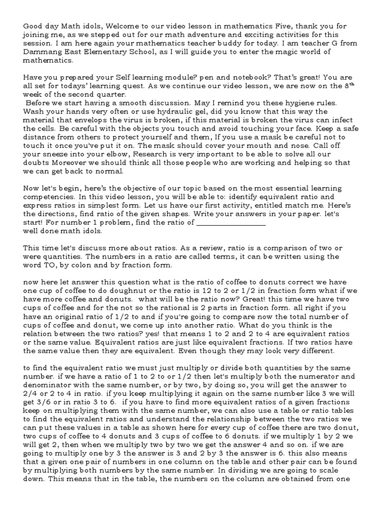 Script Math 5 | Download Free PDF | Ratio | Numbers