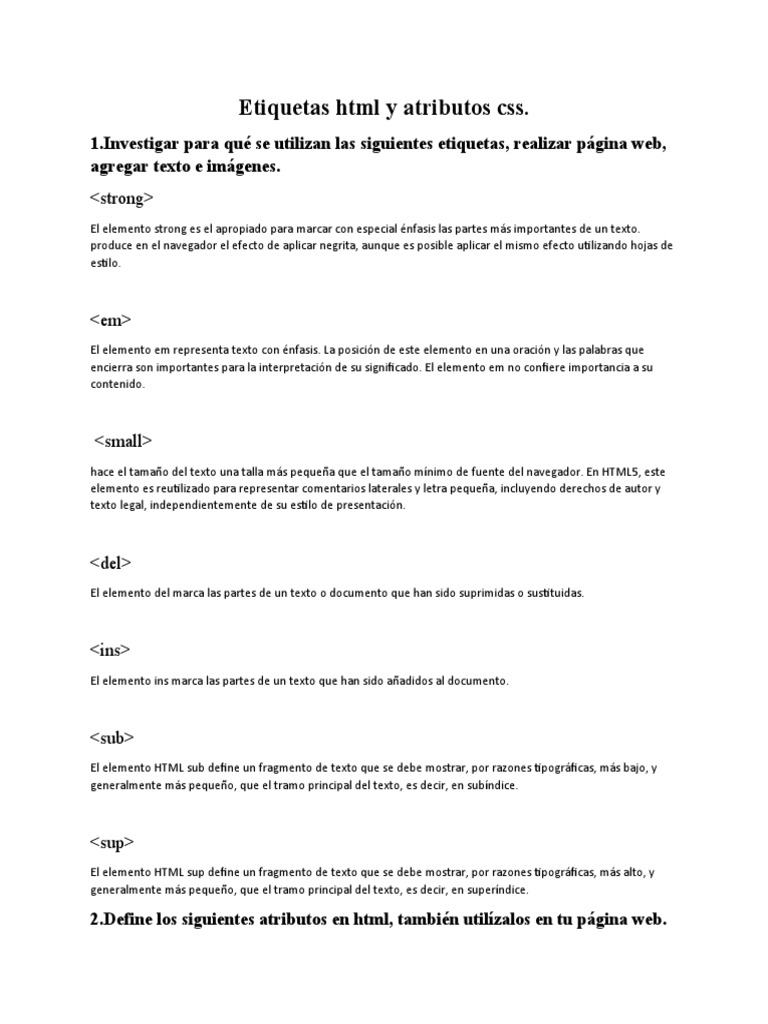Etiquetas HTML y Atributos Css | PDF | HTML | Elemento HTML Etiquetas HTML y Atributos Css | PDF | HTML | Elemento HTML