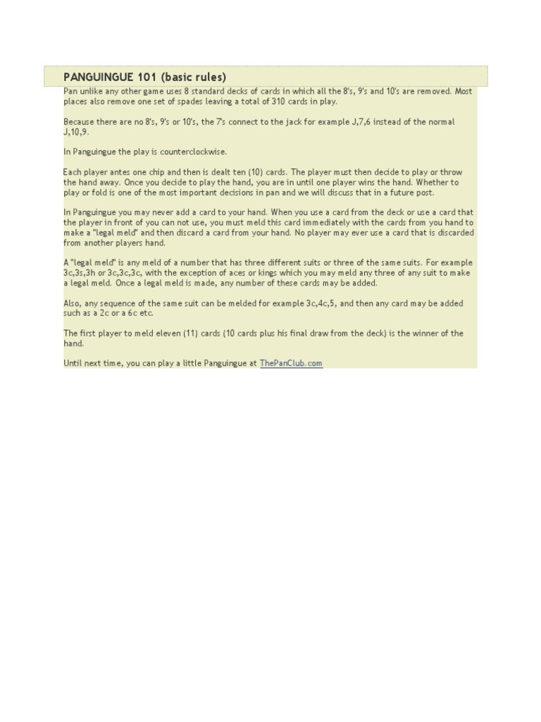 PANGUINGUE 101 (Basic Rules) | PDF | Games & Activities | Home & Garden