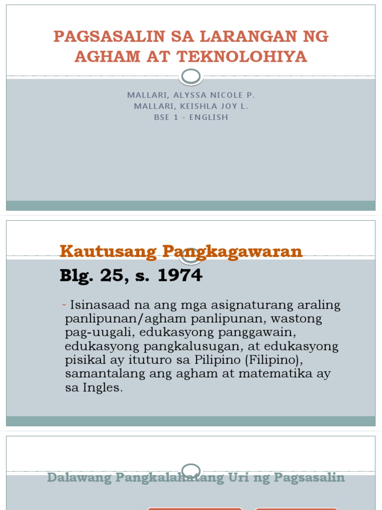 Pagsasalin Sa Larangan NG Agham at Teknolohiya | PDF