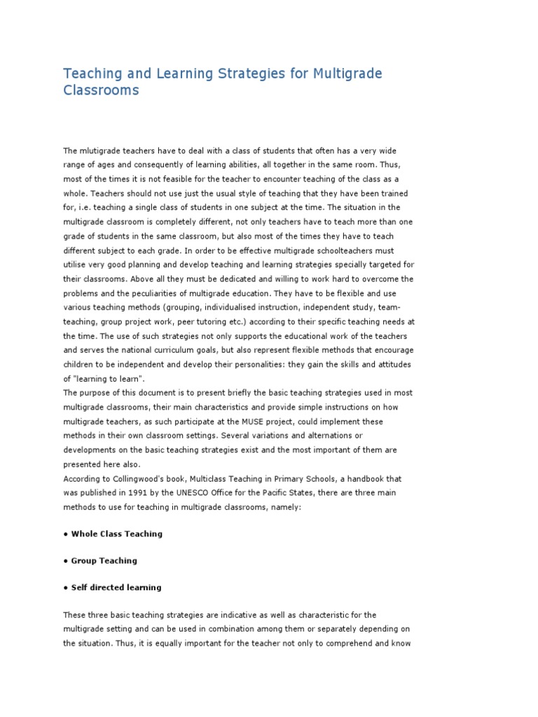 Teaching and Learning Strategies For Multigrade Classrooms | PDF | Classroom | Teaching Method