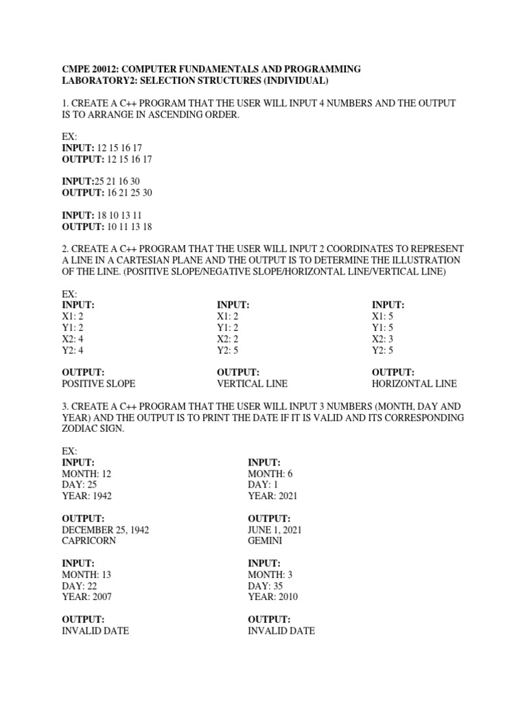 Lab2 Selection Structures | PDF