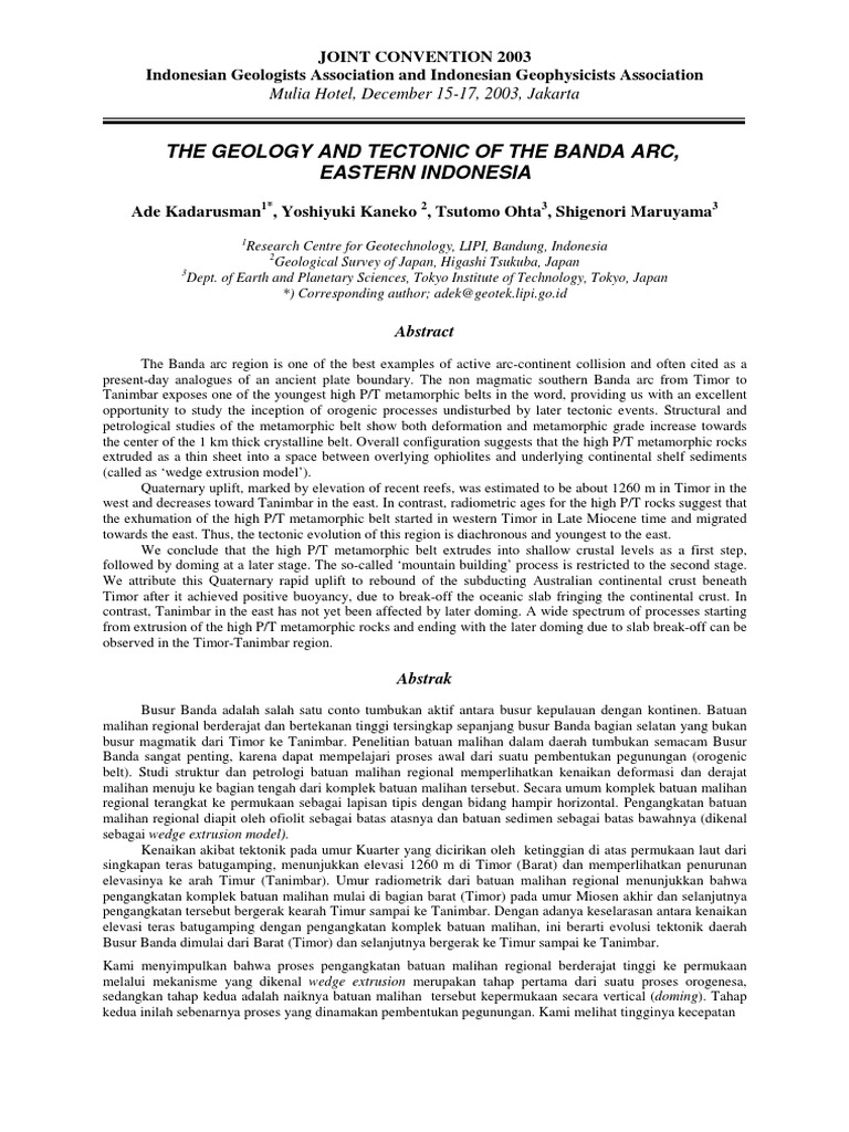The Geology and Tectonic of The Banda Arc, Eastern Indonesia | PDF ...