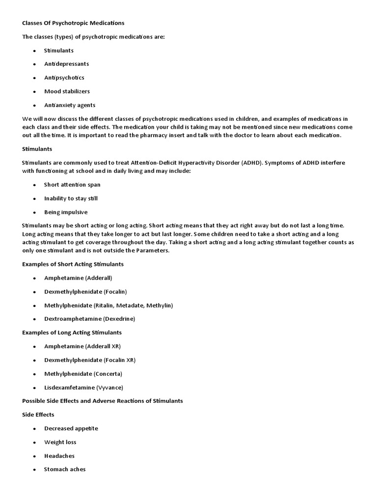 Classes of Psychotropic Medications | PDF | Selective Serotonin ...