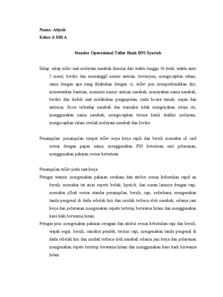 Contoh Sop Teller | PDF