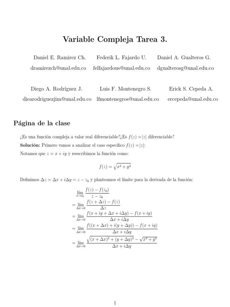 Variable Compleja Tarea 3 | PDF | Ecuaciones | Derivado