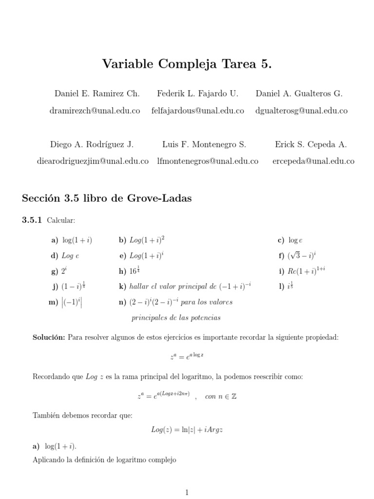 Variable Compleja Tarea 5 | PDF | Logaritmo | Álgebra