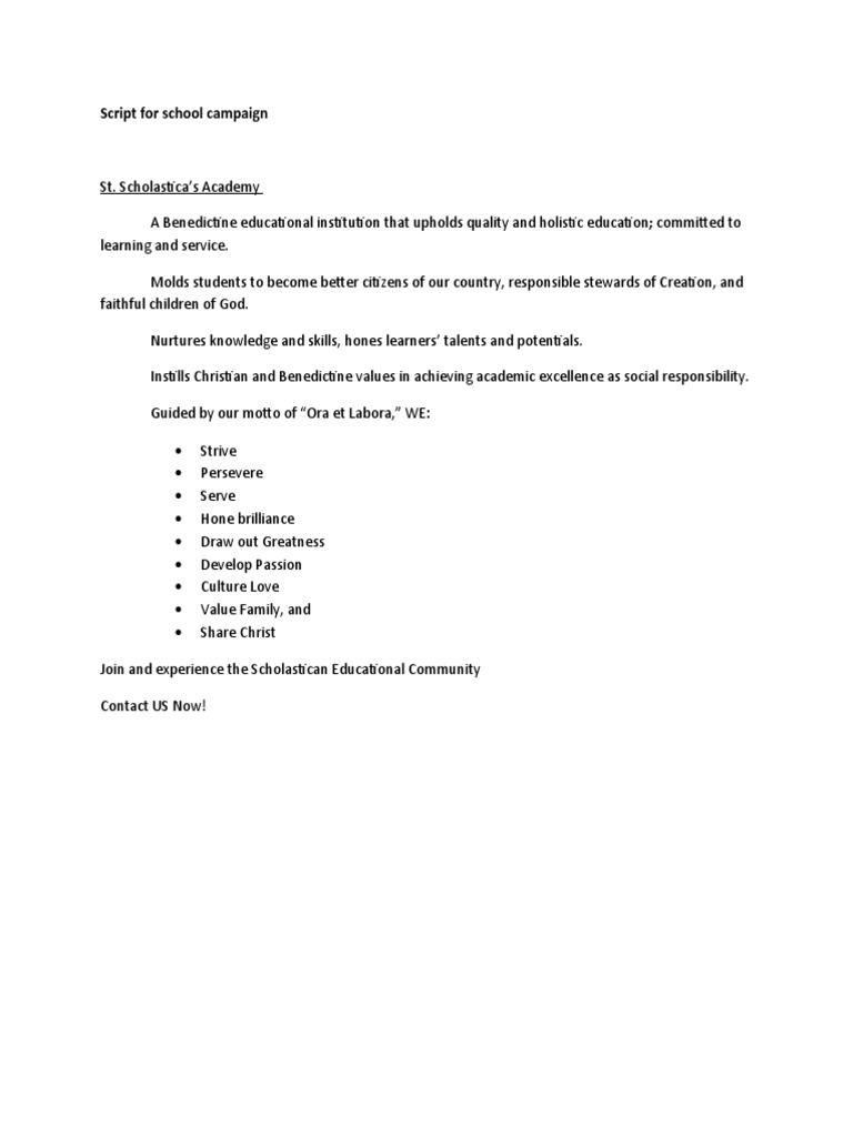 Script For School Campaign - Revised | PDF