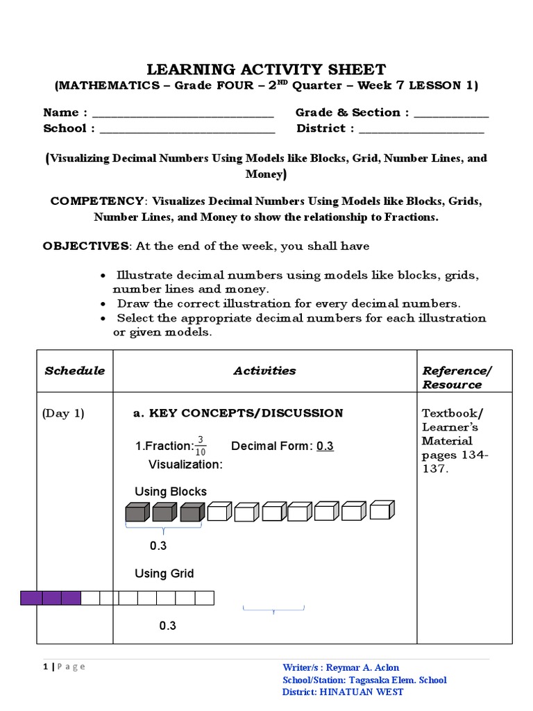 Visualizing Decimals Using Models | PDF | Numbers | Pedagogy