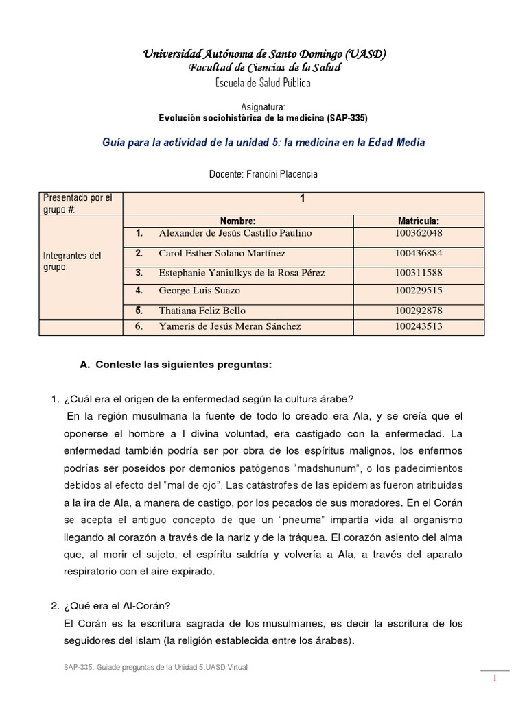 Guía Actividad de La Unidad 5 La Medicina en La Edad Media. | PDF ...