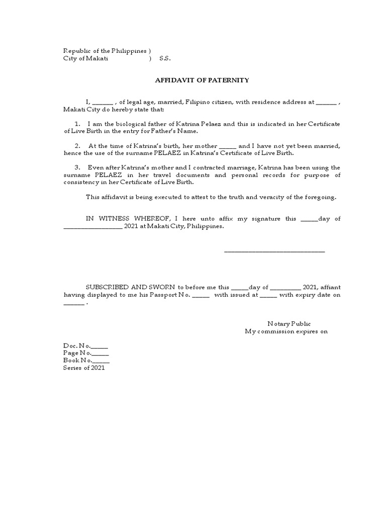 Affidavit of Paternity Sample | PDF
