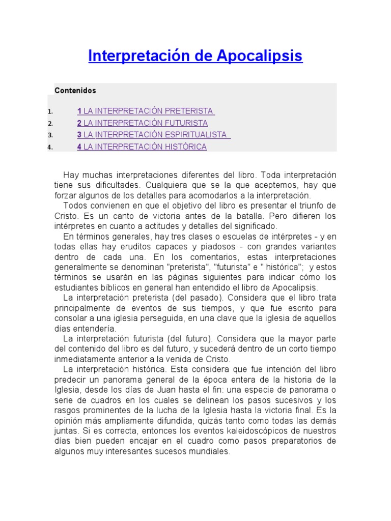 Interpretación De Apocalipsis Pdf Antecristo Libro De Revelación