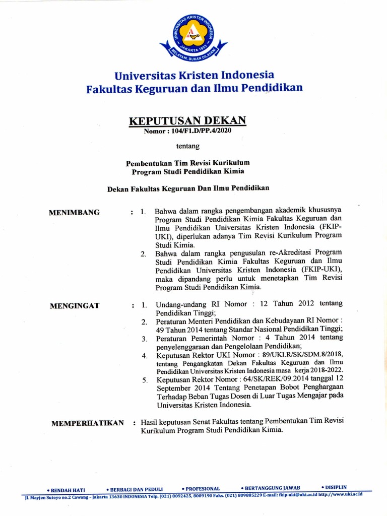 SK Pembentukan Tim Revisi Kurikulum Kimia | PDF
