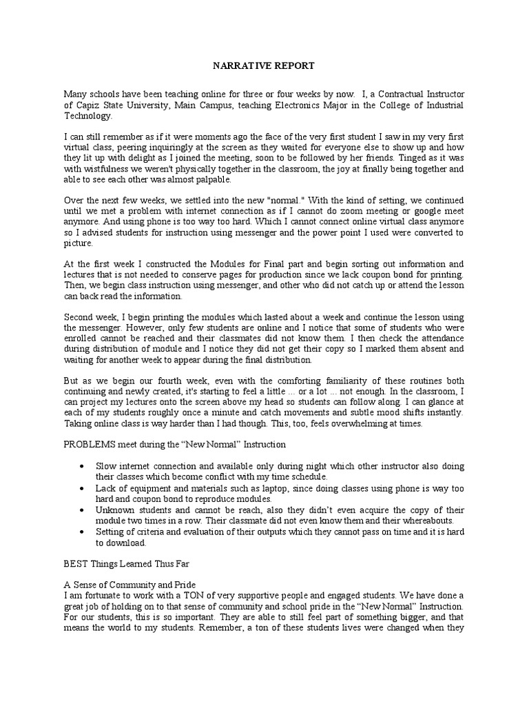 Narrative Report | PDF | Human Nature | Communication