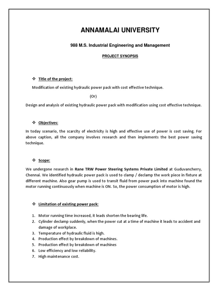 Project Synopsis - M.S. Industrial Engineering and Management | PDF ...