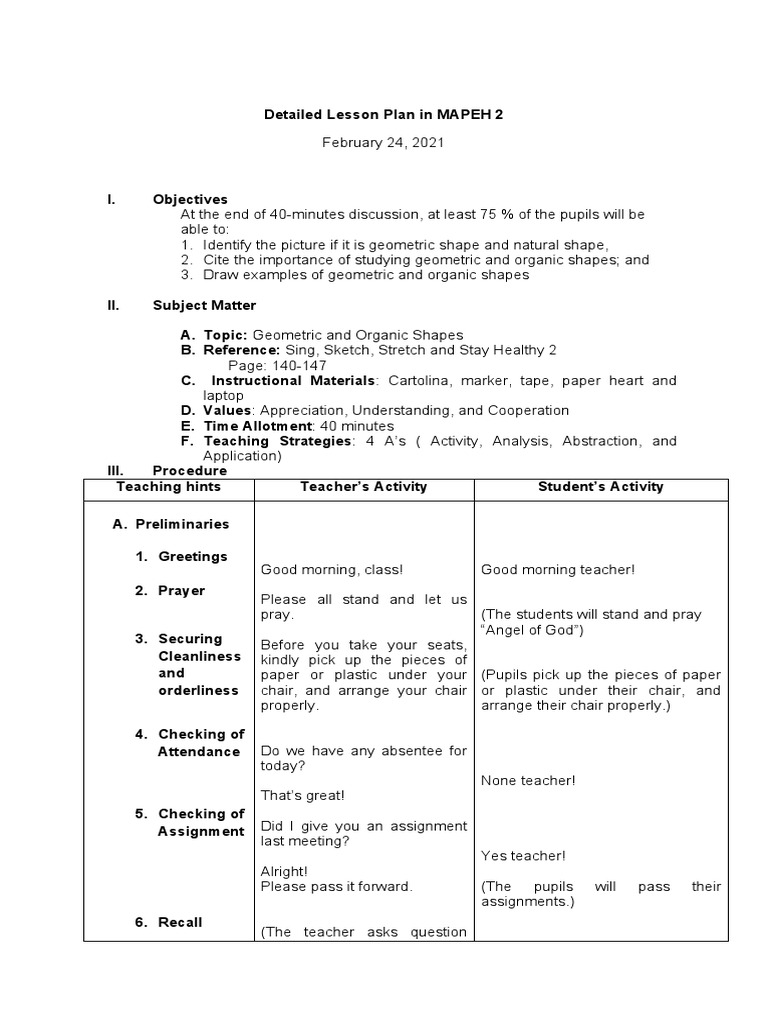 Geometric and Organic Shapes Lesson Plan | PDF | Shape | Color