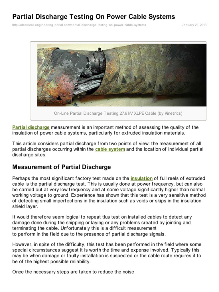 Partial Discharge Testing On Power Cable Systems | Download Free PDF ...