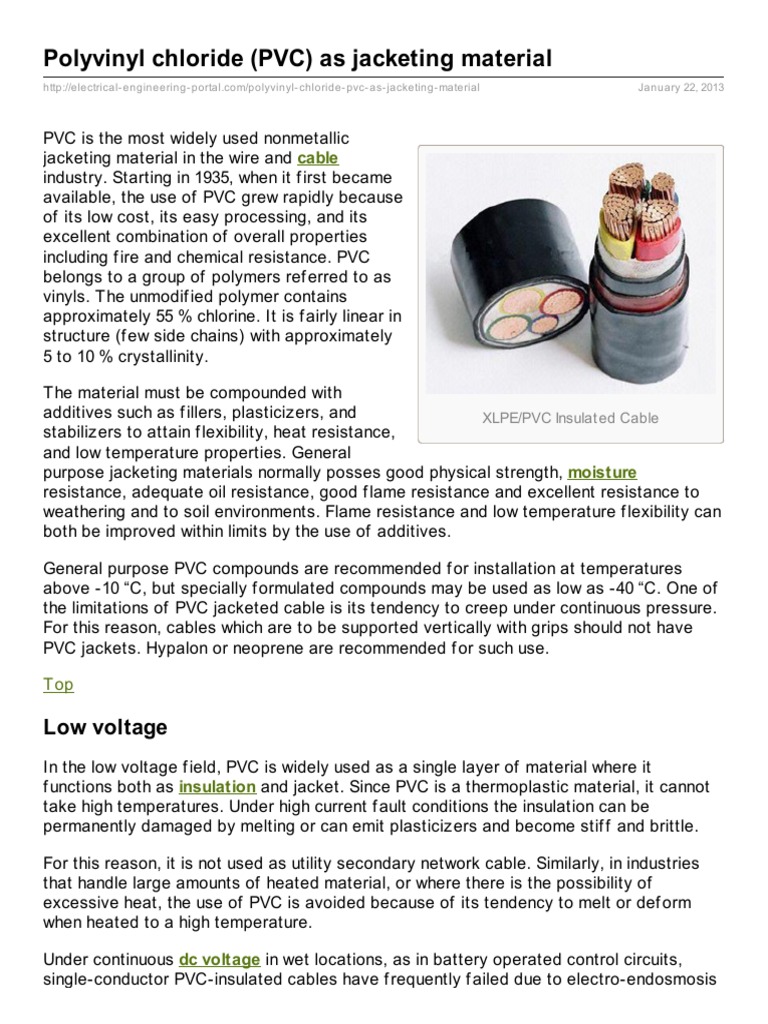 Polyvinyl Chloride (PVC) As Jacketing Material: Cable | PDF | Polyvinyl ...