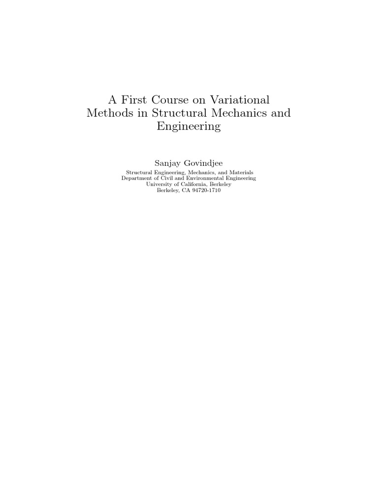 A First Course On Variational Methods in Structural Mechanics and ...