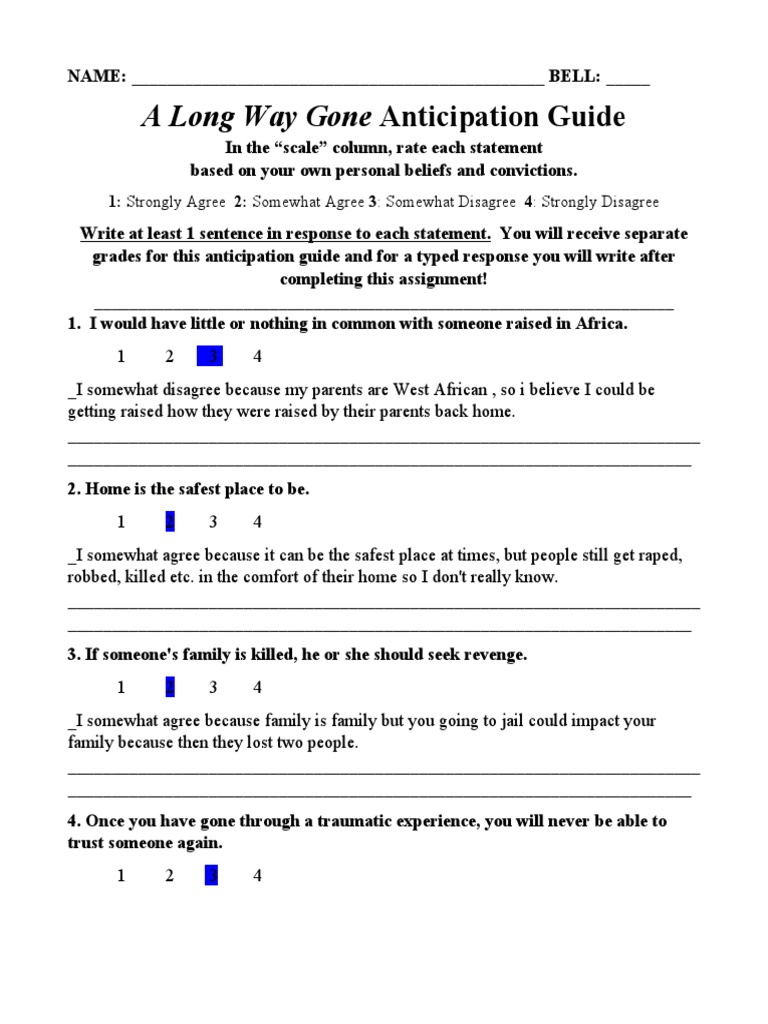 A Long Way Gone Anticipation Guide | PDF | Morality | Justice