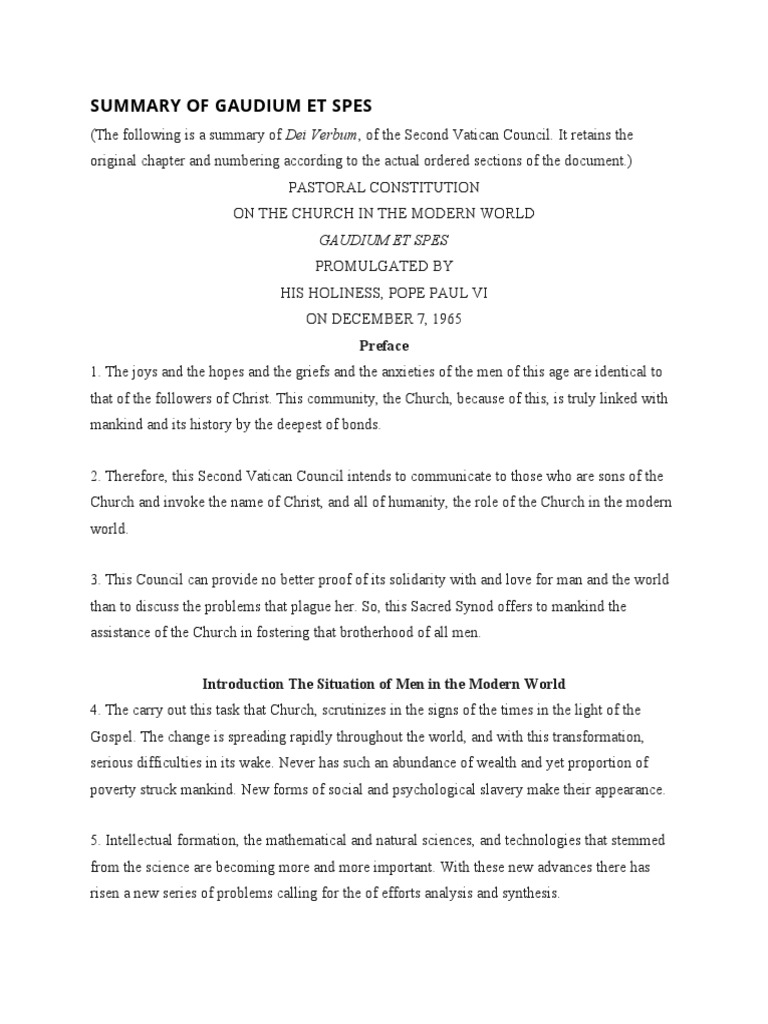 Summary of Gaudium Et Spes | PDF | Second Vatican Council | God