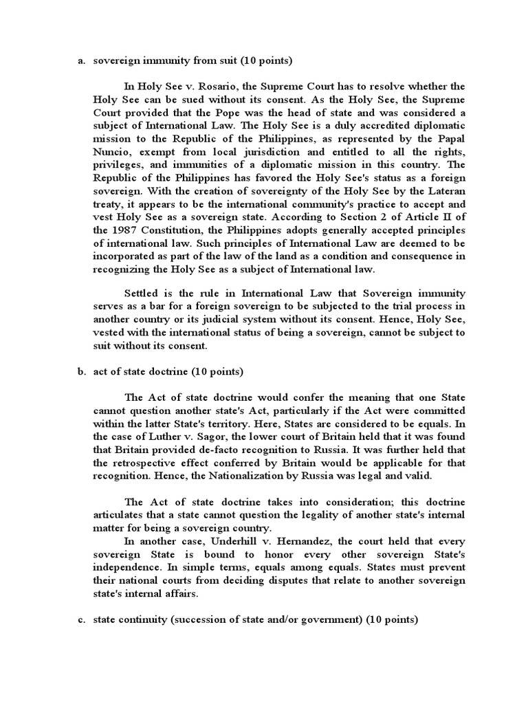 Sovereign Immunity From Suit | PDF | Sovereign State | Holy See