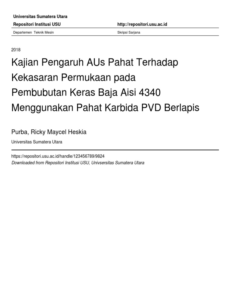 Kajian Pengaruh Aus Pahat Terhadap Kekasaran Permukaan Pada Pembubutan ...