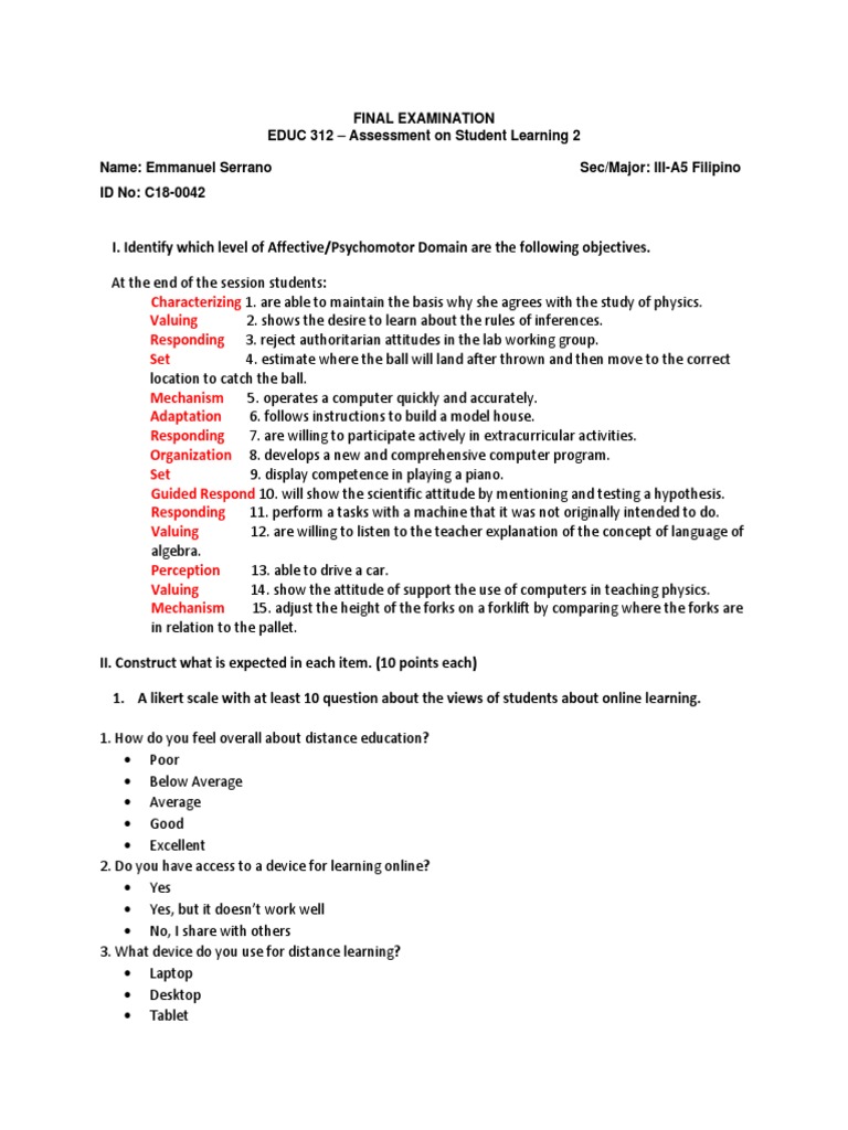 FINAL EXAMINATION Ni Emmanuel Serrano | PDF | Educational Technology ...