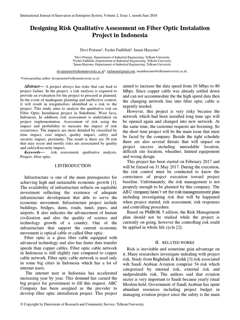 Designing Risk Qualitative Assessment On Fiber Optic Instalation | PDF ...