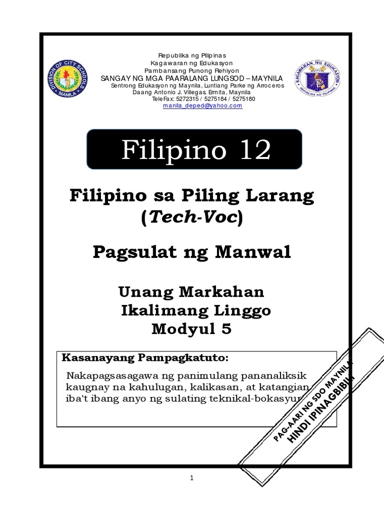 Filipino 12 q1 Mod5 Tech Voc | PDF