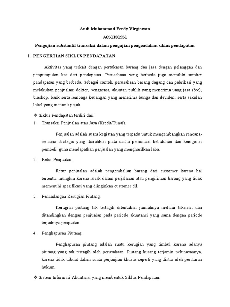 Audit Siklus Pendapatan dan Pengendalian | PDF | Pengelolaan Keuangan & Uang