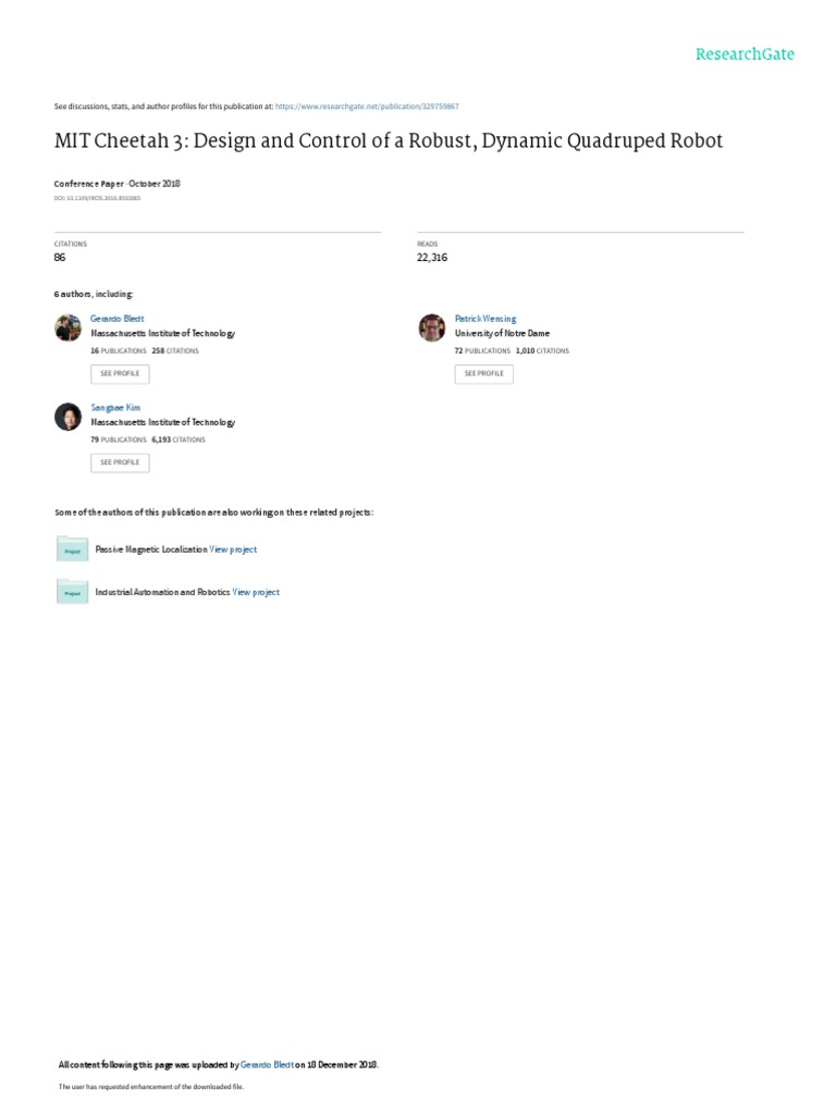 MIT Cheetah 3: Design and Control of A Robust, Dynamic Quadruped Robot ...